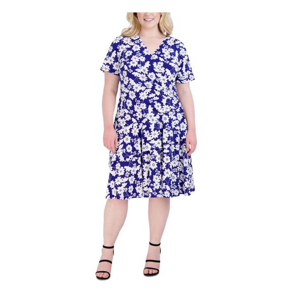 Robbie Bee | Dresses | Robbie Bee Womens Blue Short Sleeve Below The ...